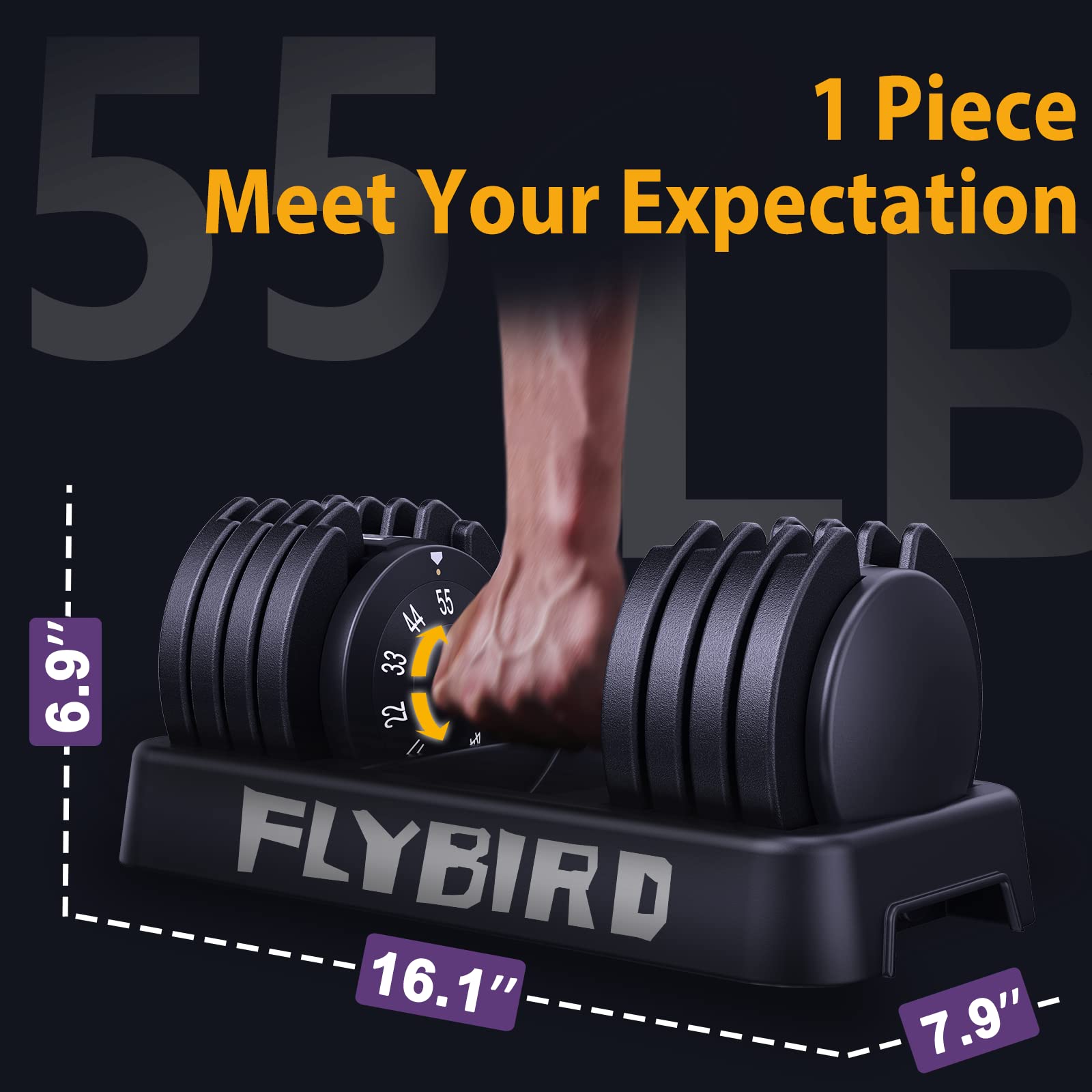 FLYBIRD Adjustable Dumbbell,55lb Single Dumbbell with Anti-SlipTexture Grip