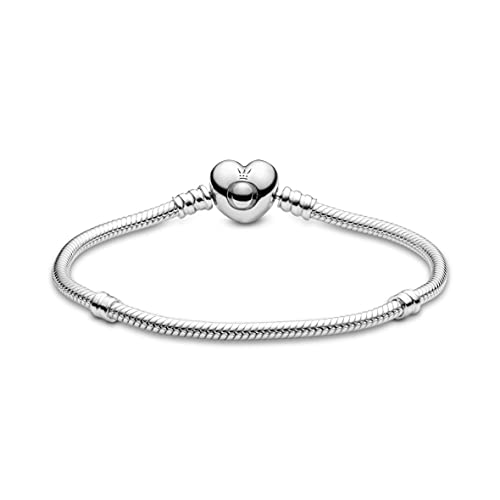 PANDORA Jewelry Moments Heart Clasp Snake Chain Charm Sterling Silver Bracelet, 6.3", No Box