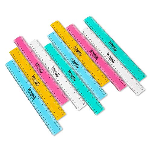 hand2mind 12 inch Multicolored, Transparent, Semiflexible Safe-T Plastic Rulers (Pack of 10)