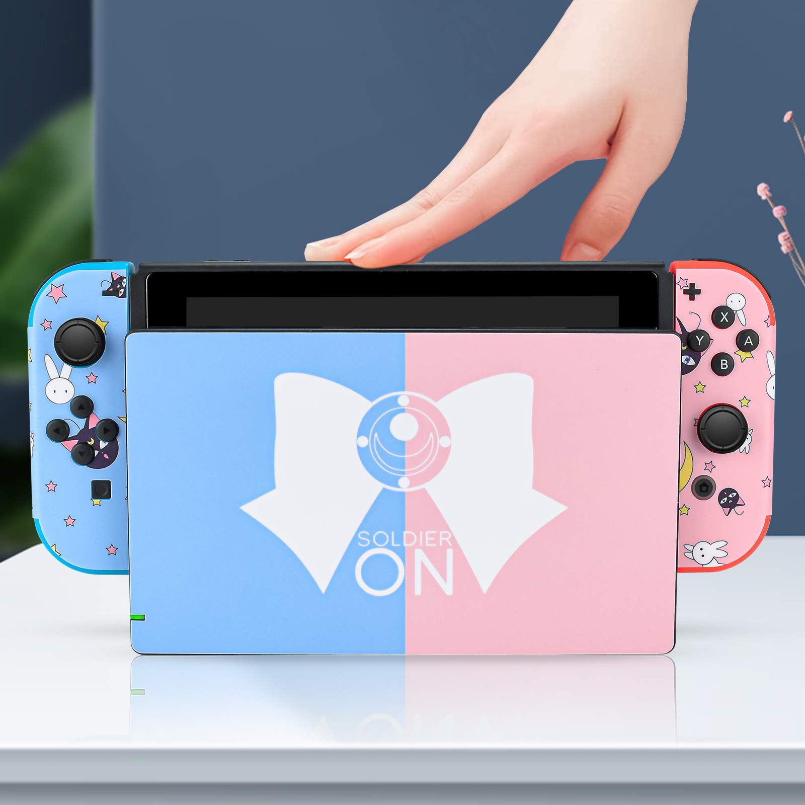 DLseego Switch Skin Sticker Pretty Pattern Full Wrap Skin Protective Film Sticker Design for Switch-Blue and Pink Moon Girl