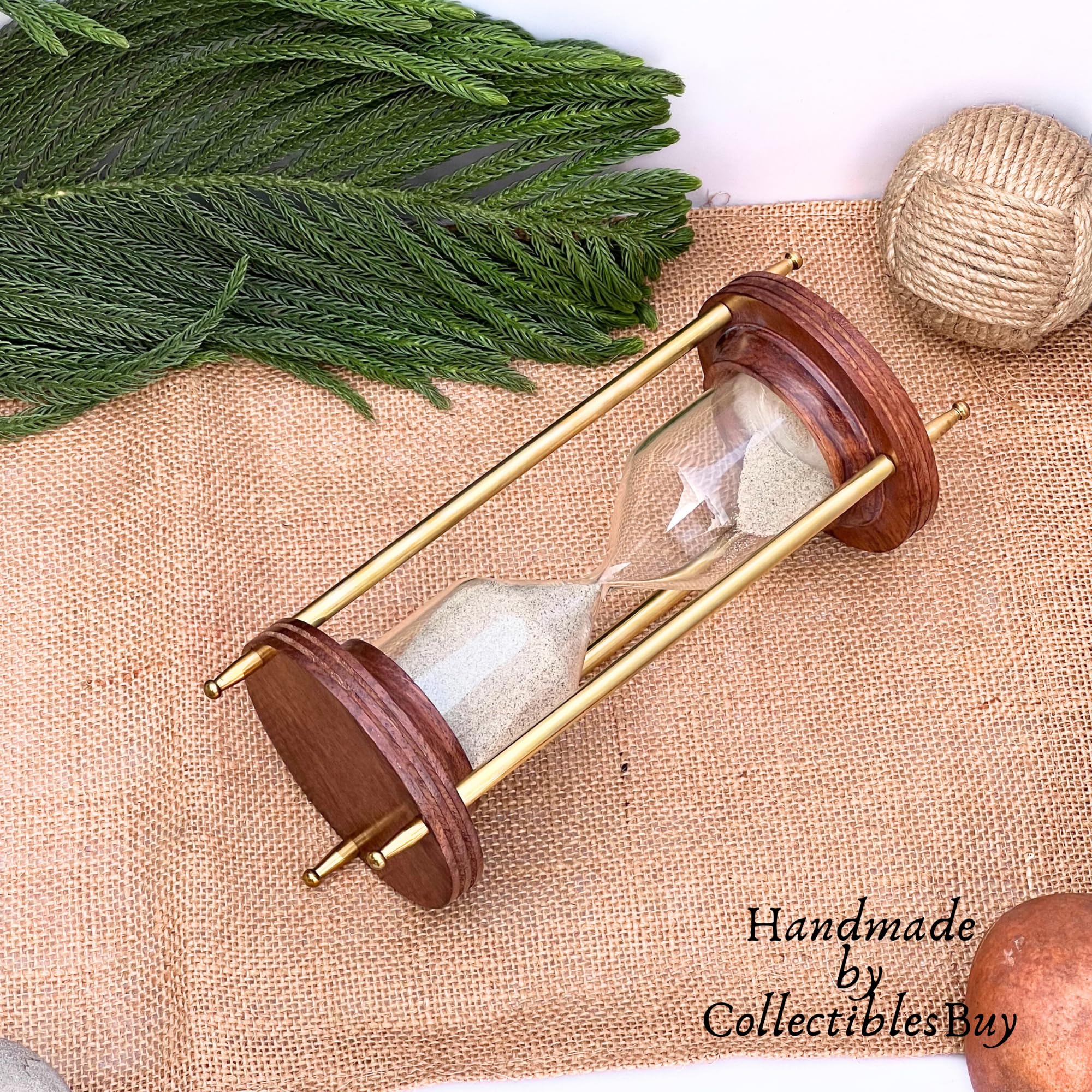 Handcrafted Unique Look Both Side Wooden Base Nautical Brass Tabletop Hourglass Marine Decorative Sand Timer Collectible Item