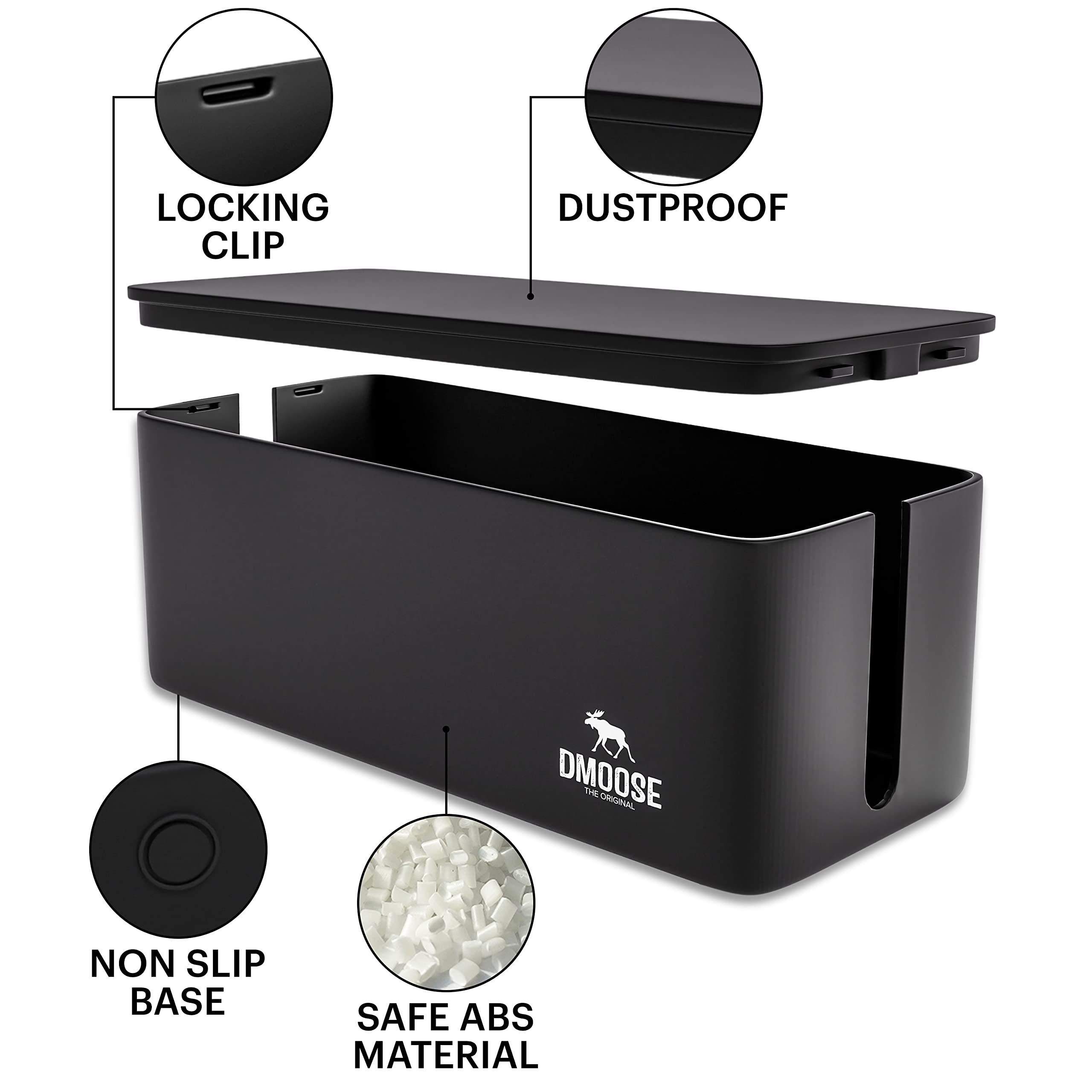 DMoose Large Cable Management Box - Cord Organizer Box to Hide Power Strips - Cable Organizer Box for Surge Protector - Safe ABS Material - 15.7" (L) x 6.1" (W) 5.3" (H) - XL (Flat Top)