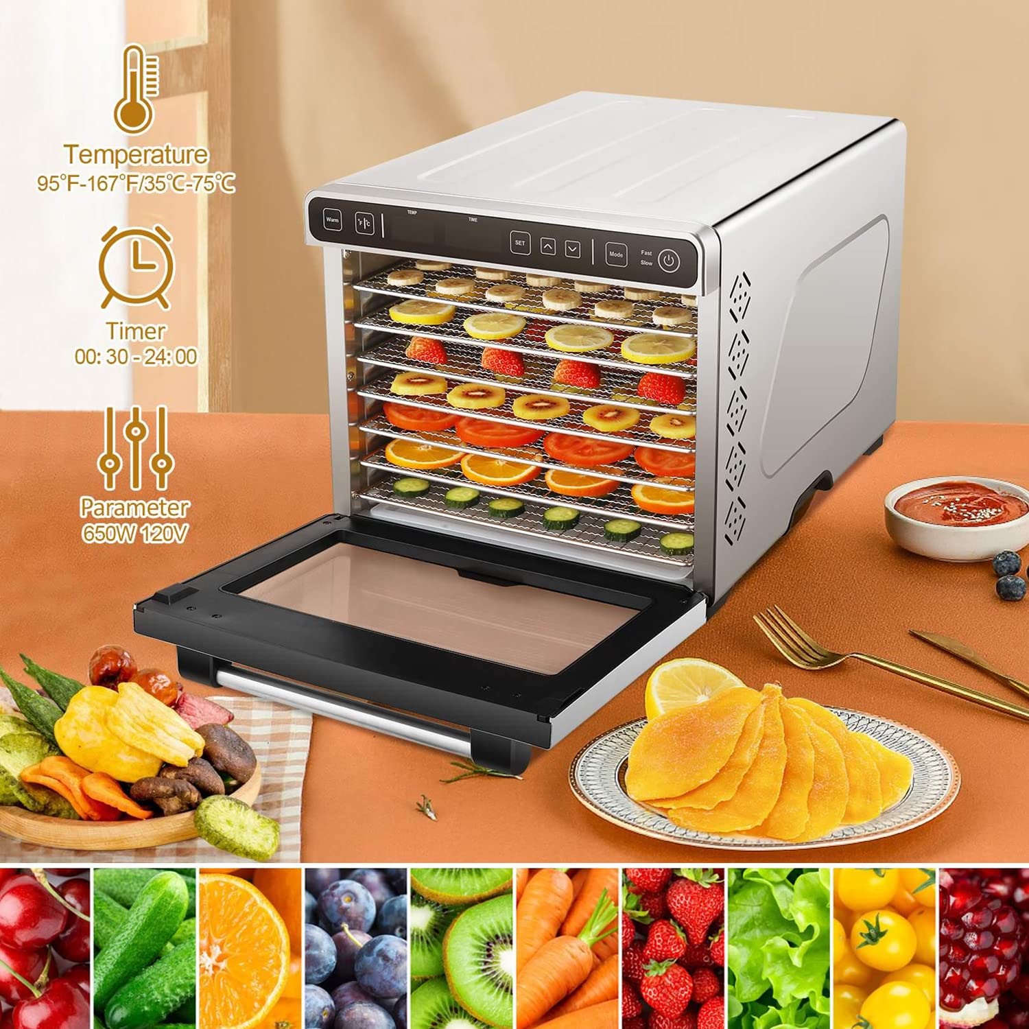 Food Dehydrator Machine for Jerky Meat Fruit Vegetable Beef, 7-Tray Dehydrators Food-Dryer Machine with Digital Timer and Temperature Control (7-Trays)