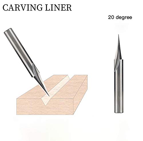 Jiiolioa V21201 20 Degree Profile Bit V Groove Engraving Router Bit 1/4" Shank 1/4"X2"