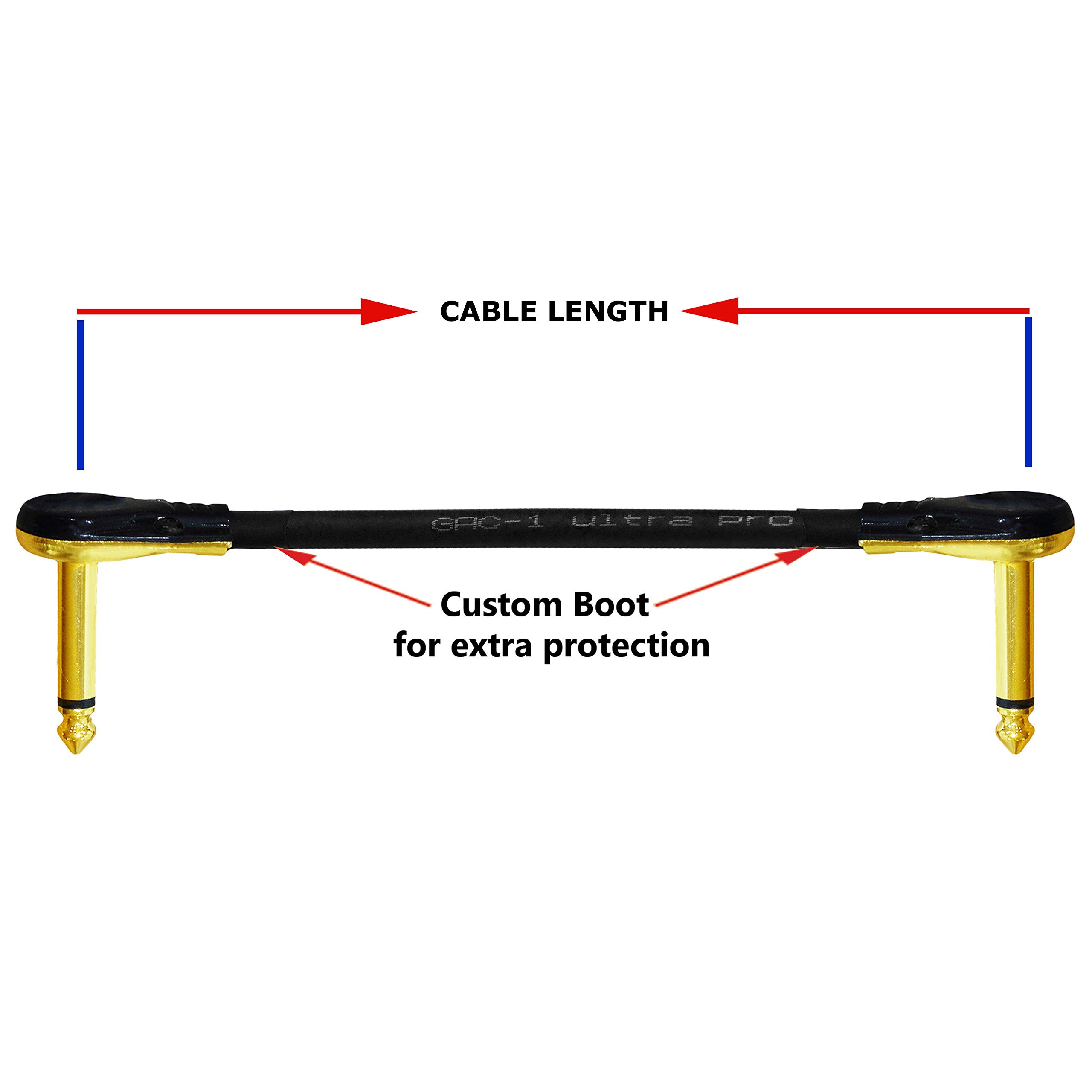 WORLDS BEST CABLES 2 Units - 7 Inch - Gotham GAC-1 Ultra Pro - Low-Cap (21pF/ft) Guitar Bass Effects Instrument, Patch Cable & Gold (6.35mm) Low-Profile R/A Pancake Type Connectors - Custom Made