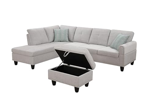 L-Shaped Modular Sectional Sofa Couch with Right Chaise, 5 Seaters Faux Leather Upholstered Corner Sofa&Couch W/2 Cup Holders and Storage Ottoman for Home Apartment Office Living Room Furniture Sets