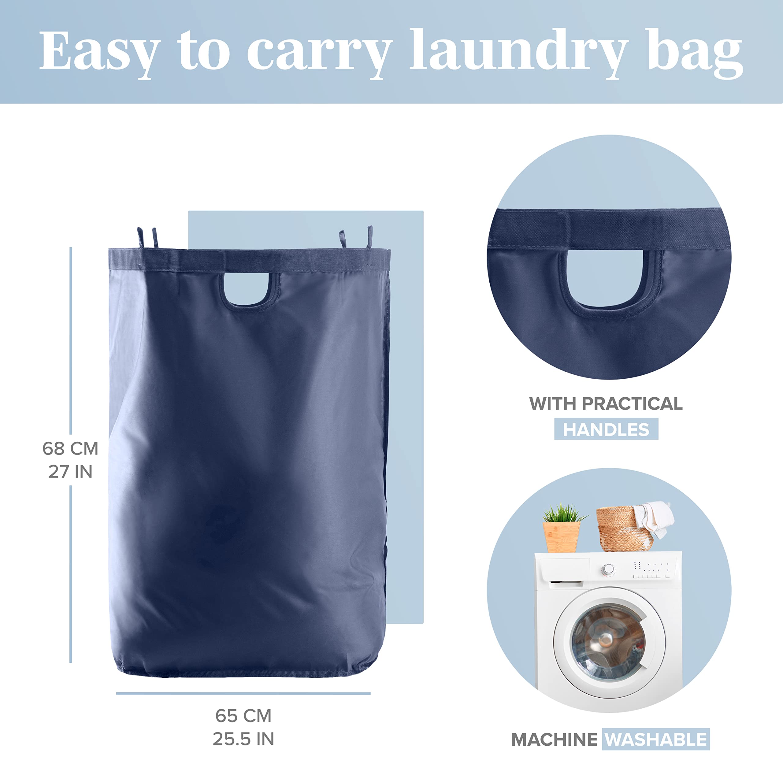 Lonbet - Laundry Hamper with Lid Cover - Sturdy Tall Bamboo Laundry Basket Clothes Organizer - Aesthetic Bedroom Fabric Bin - Big Bathroom Dirty Clothes Hamper - Removable Bag - XL 100 Liters - Blue