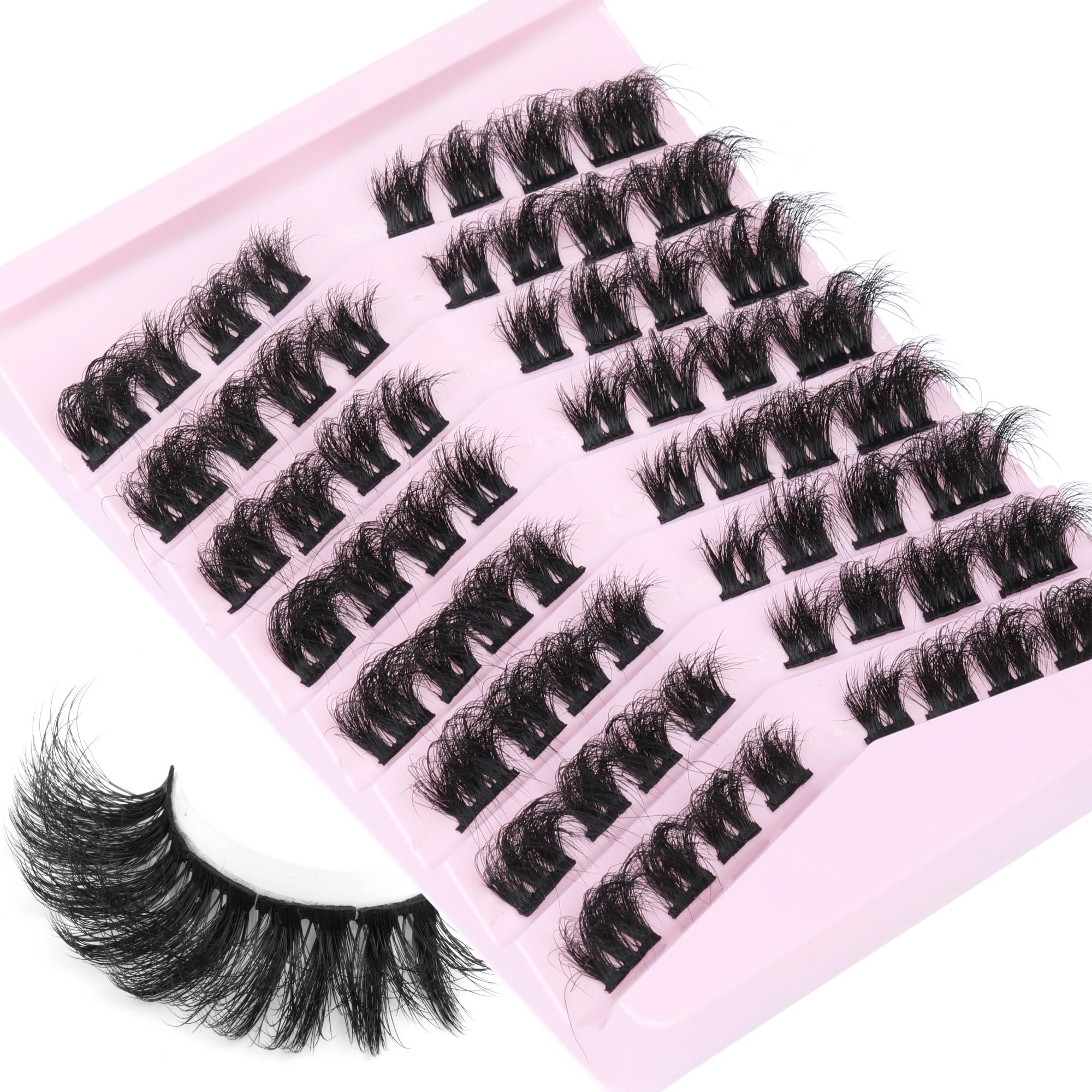 DIY Eyelash Extension Kit Cluster Lashes Fluffy Lashes Extension D Curl Lash Clusters with Bond and Seal Wispy Eyelashes Faux Mink Lashes Individual Cluster Lashes Kit by GVEFETIEE (64 PCS, 14-20MM)