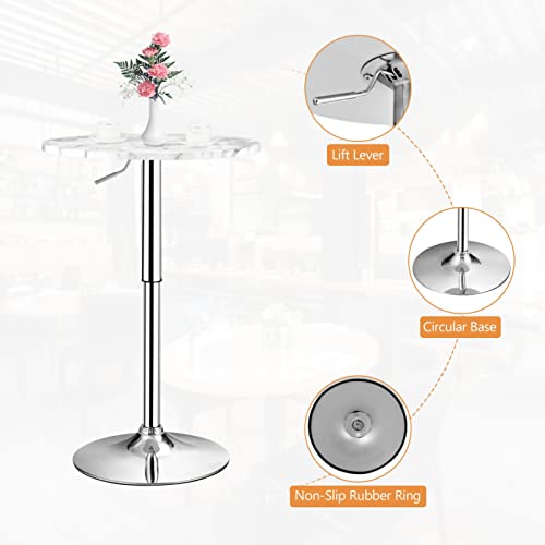 TUOCHUFUN Round Cocktail Bistro High Table with Black Top and Base,360° Swivel Cocktail Pub Table with Sliver Leg for Home, Bar Table (White)