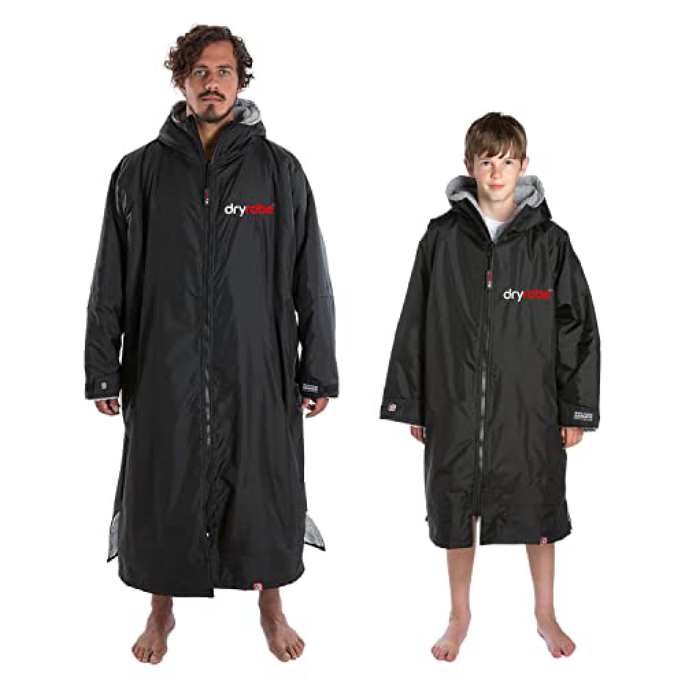 Dryrobe Advance LONG SLEEVE Swim Parka Change Robe - Stay Warm and Dry - Waterproof Oversized - Swimming/Surfing/OCR Events (Large - Black/Gray)