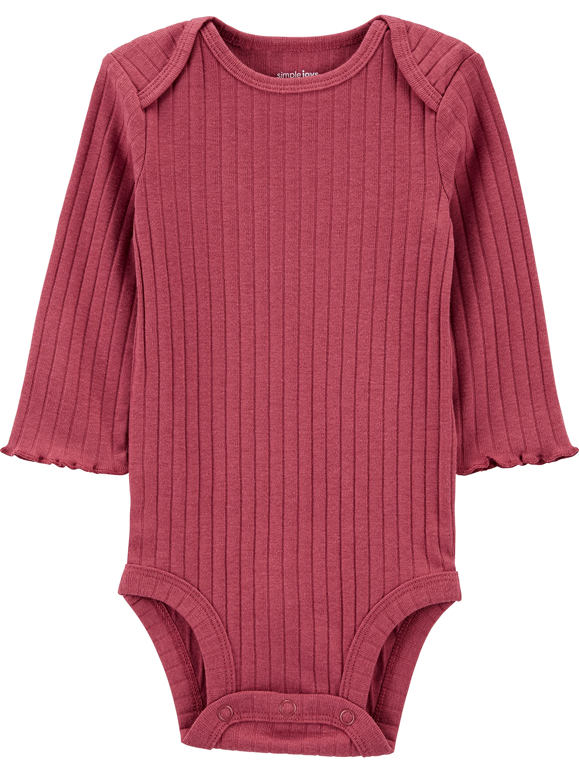 Simple Joys By Carter's Unisex Baby 4-pack Long-sleeve Pointelle Bodysuits Bodystocking, Dusty Pink/Grey/Light Burgundy/White Floral, 3-6 Months US