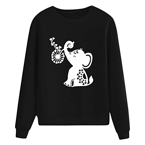 GuangYuan Pullovers For Women Casual Funny Christmas T-Shirt Large Size Slouchy Sweatshirt Flowy All-match Pullovers Fall Sweatshirt Black