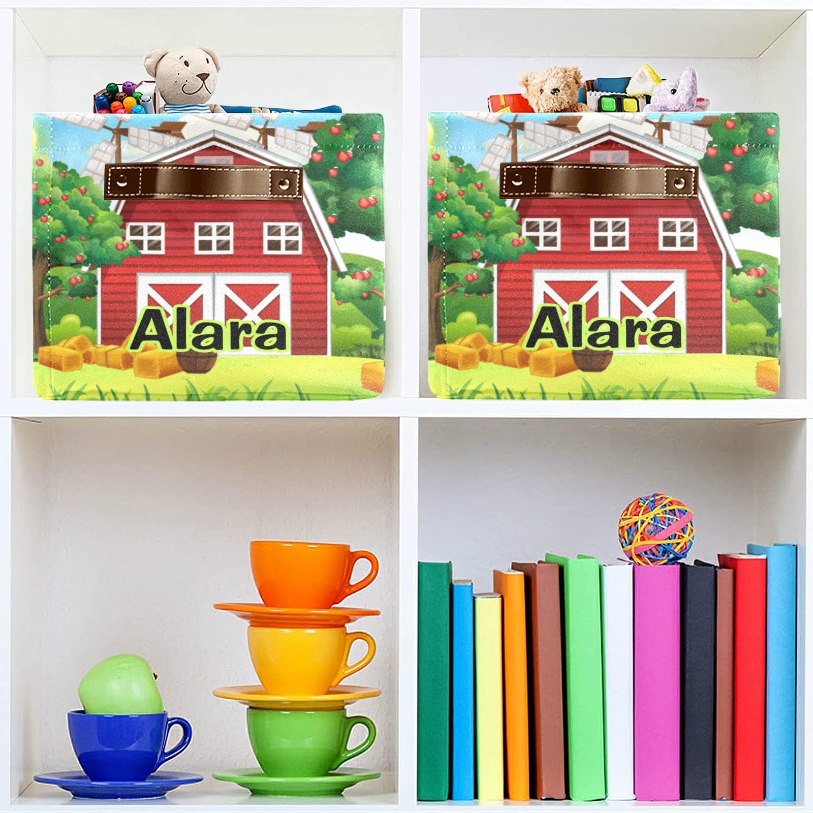 Farm Barn and Windmill Personalized Storage Bins Custom Baskets Cubes Organizer with Handle for Shelves Nursery Toy 1 Pack