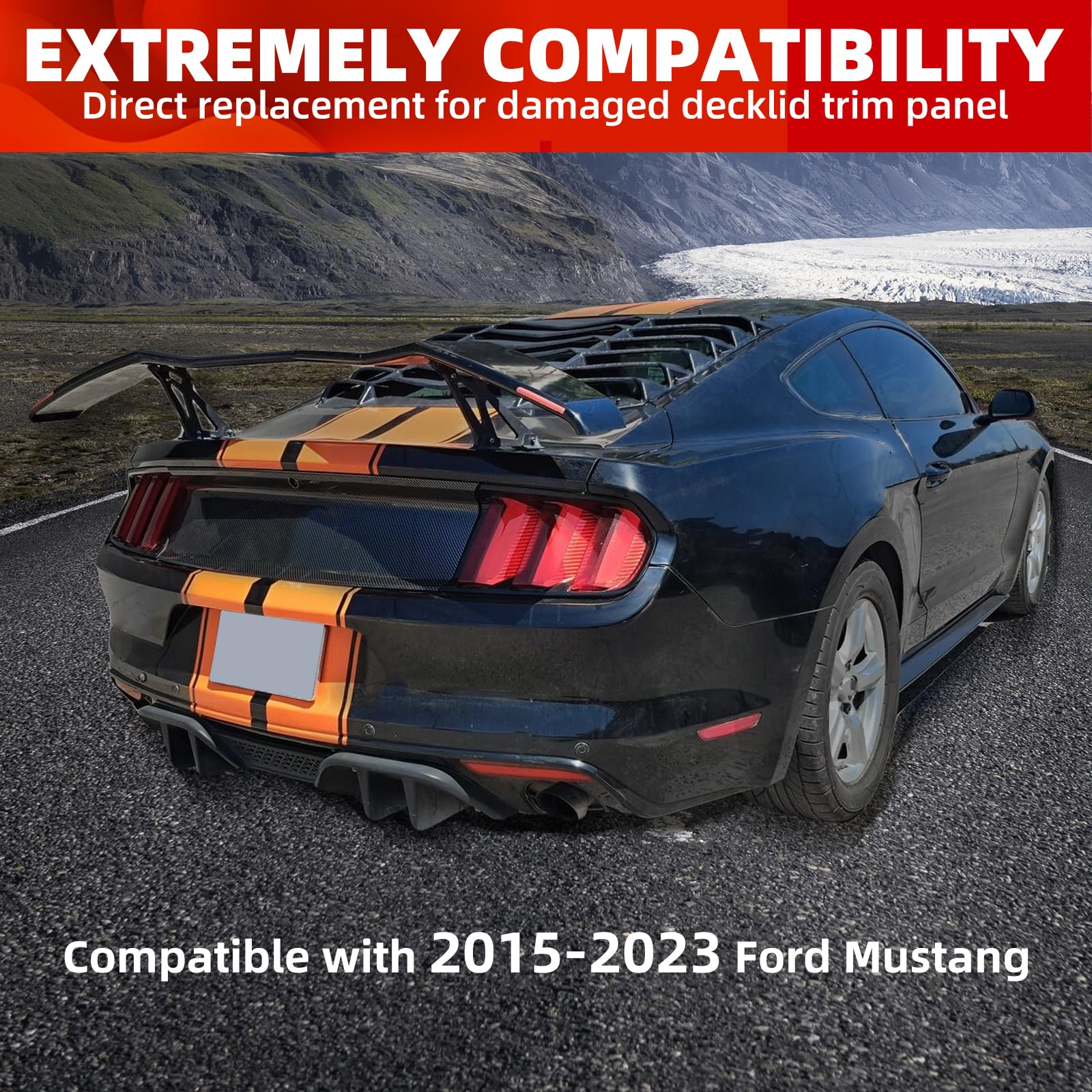 ECOTRIC Trunk Decklid Trim Panel Compatible with 2015-2023 Ford Mustang Trunk Boot Rear Center Lid Cover Trim - Carbon Fiber Style