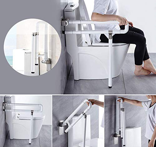 Handicap Grab Bars for Bathroom, Foldable Stainless Toilet Grab Bar with Textured Grip, 29.5(L) x27.5(H) inches Flip Up Toilet Safety Rails with Leg for Elderly