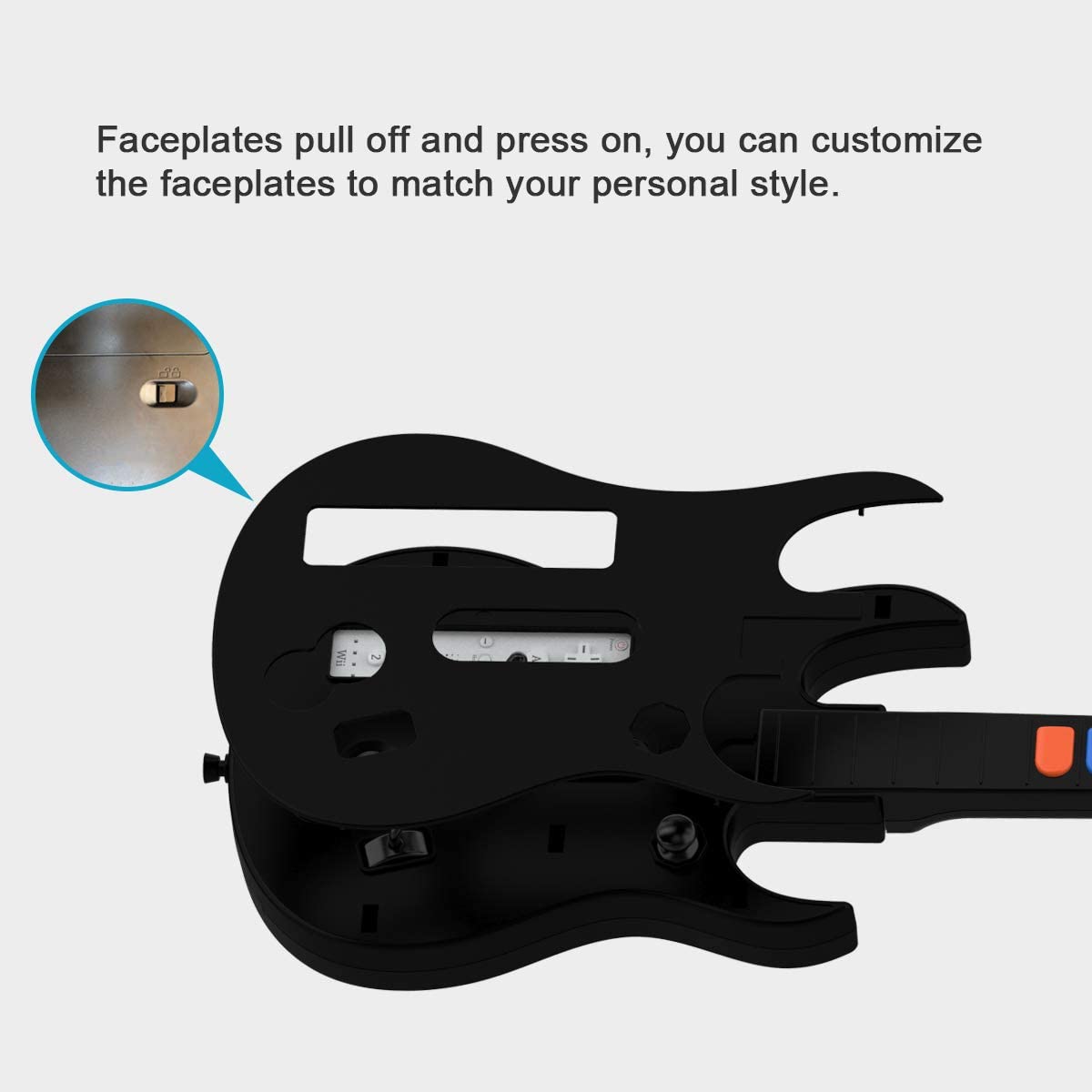 DOYO Wii Guitar Hero, Wireless Guitar Hero Controller for Guitar Hero Wii and Rock Band 2 Wii U Games (Excluding Rock Band 1) with Strap, Color Black