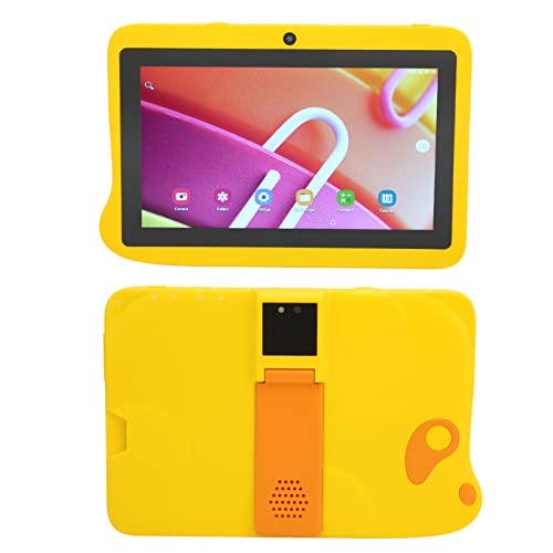 HAIKOO Childrens Tablet US Plug 100-240V 5MP Front 8MP Rear 7in 1960x1080 IPS HD Tablet 4GB 32GB for Android 10.0 for Reading (Yellow)