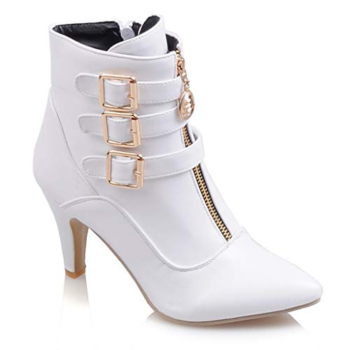 FASDNENDYS Pointed Fashion Boots Shoes Short Solid Women Color High Toe Zipper Heels Cowboy Boots Size 3 White