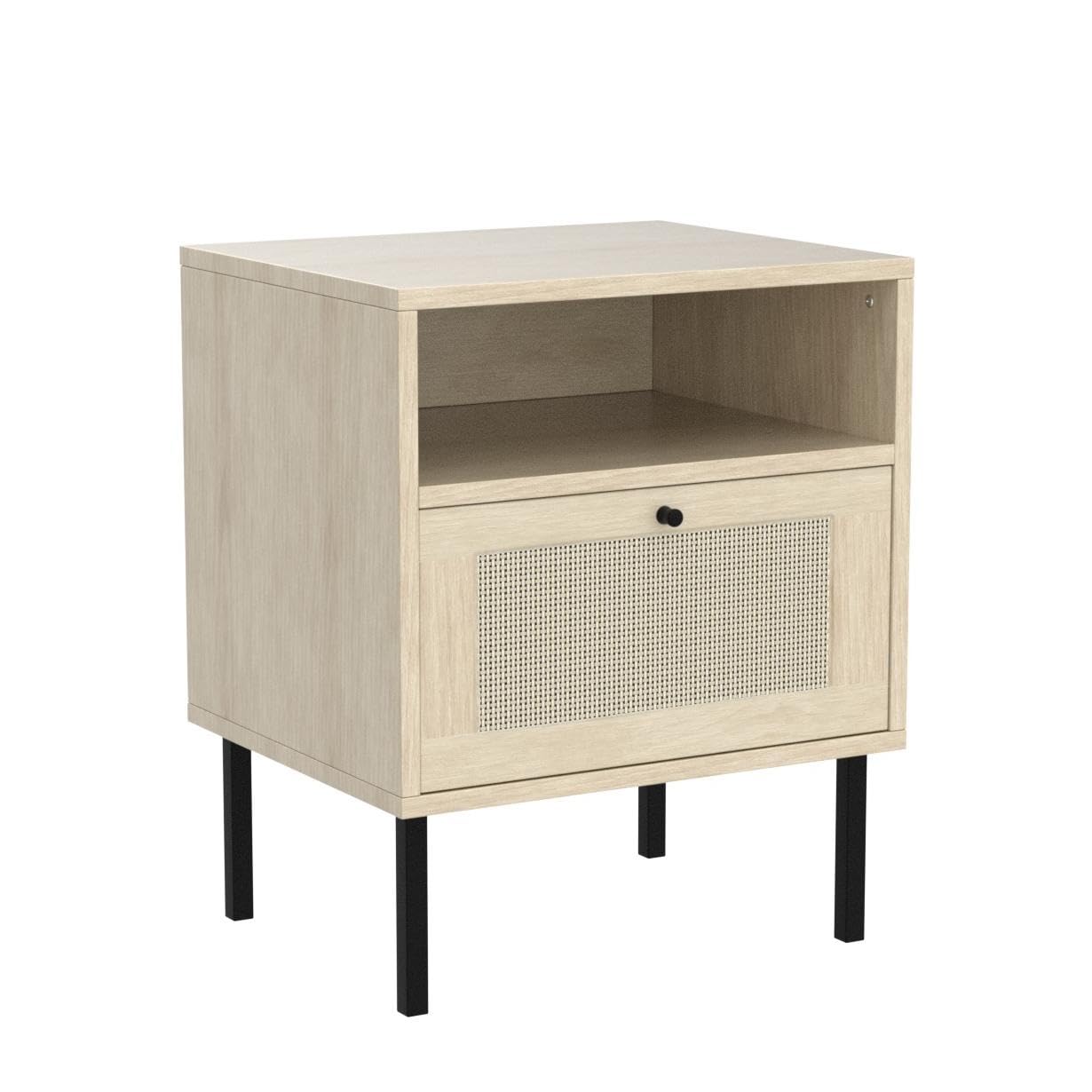 Lamerge Rattan Nightstand Set of 2, Wooden End Table, Modern Side Table with 2 Storage Drawer, Accent Table for Living Room, Bedroom and Small Spaces, Black