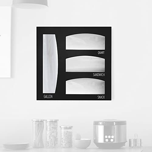 Ziplock Bag Organizer, Bamboo Kitchen Drawer Organizer, Drawer Divider for Snack, Sandwich & Gallon Bags, Kitchen Organizer with 60 Zip Lock Bags, 12x12 inch Box, Black -Total Kitchen Solutions
