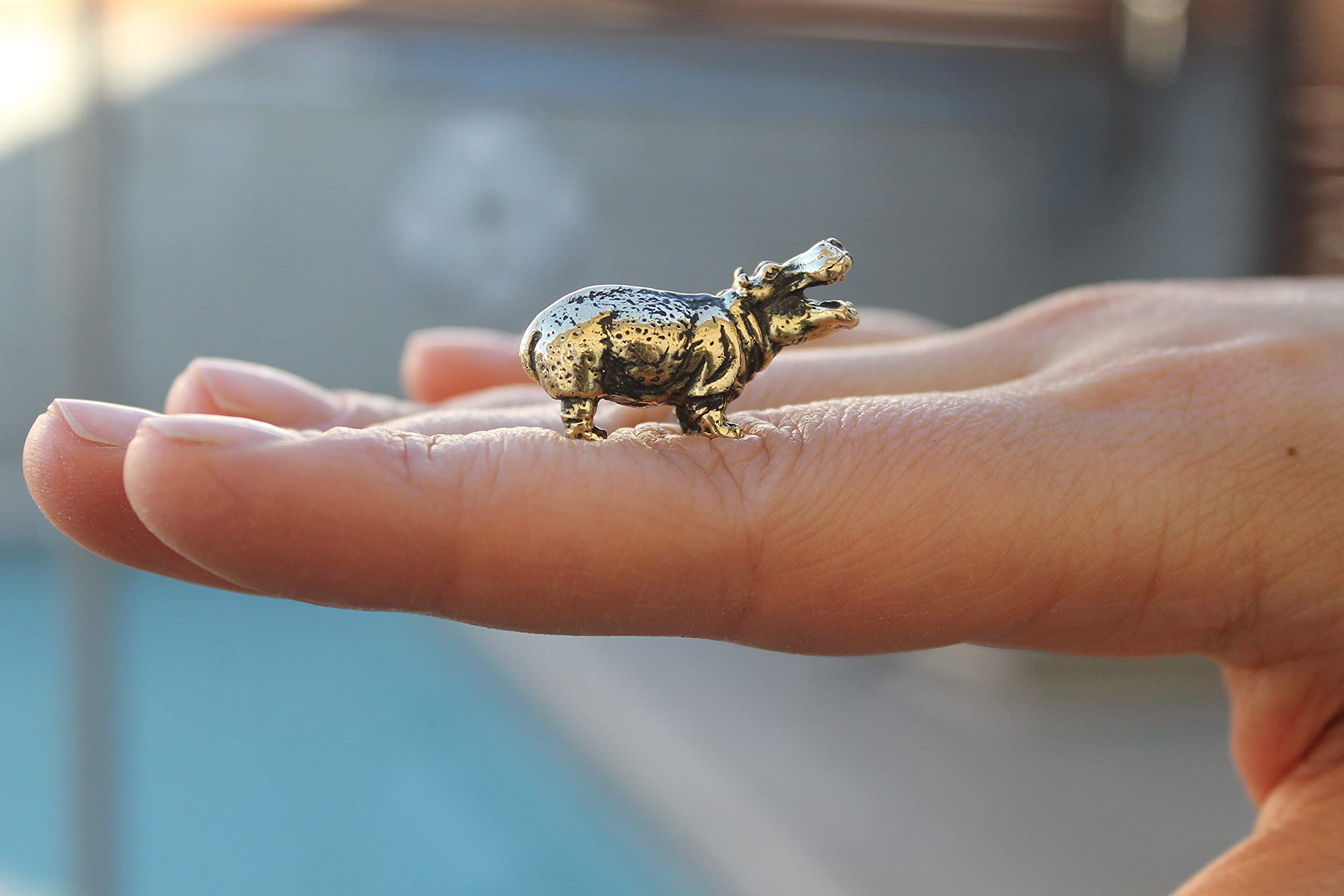 Hippopotamus Brass Collectible Hippo Figurine Handmade Art Miniature