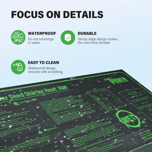 iPower GLHTMTS Durable Waterproof Seedling Warm Hydroponic Plant Germination Starting Pad, 10" x 20"Heat Mat, 10" x 20", Black