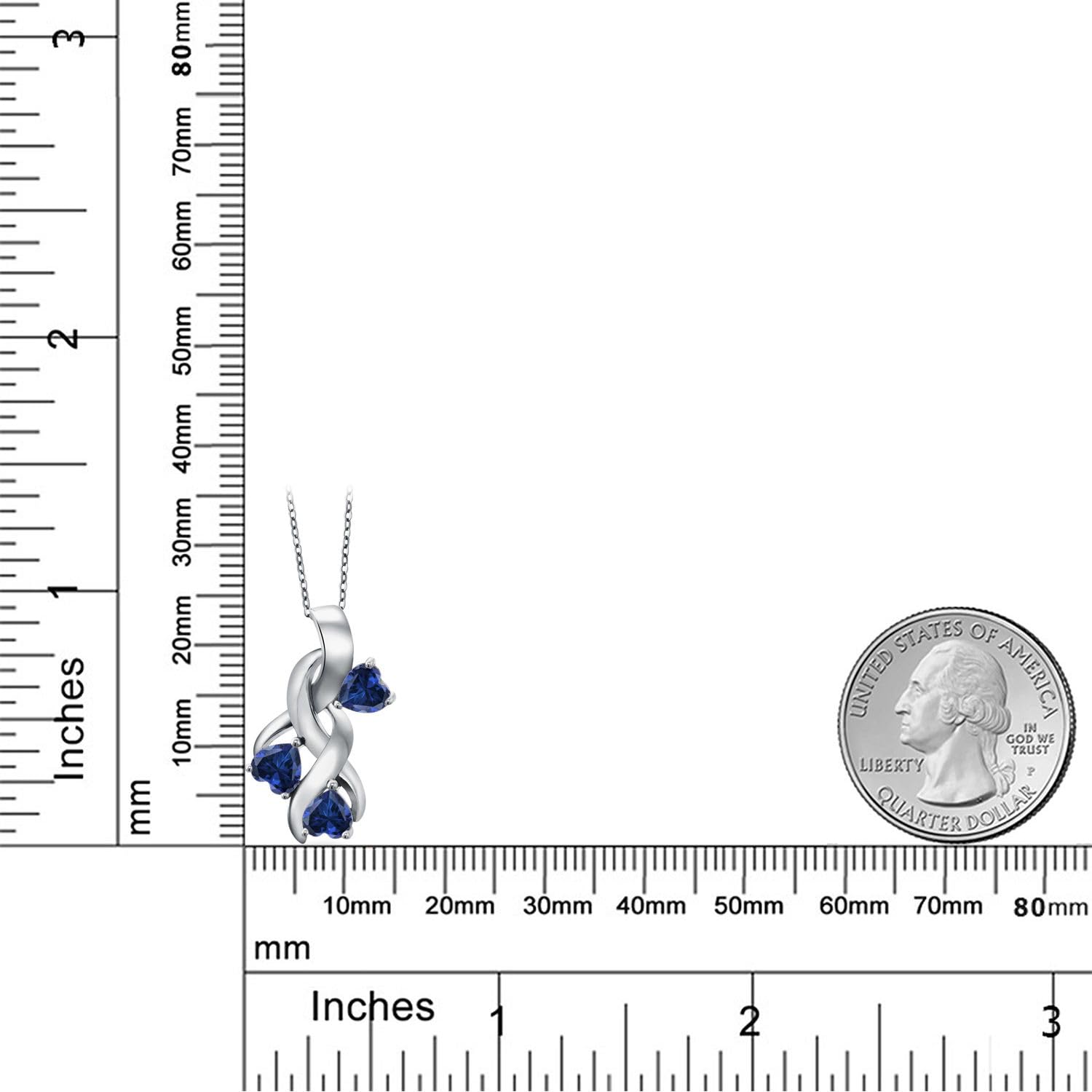 Gem Stone King 925 Sterling Silver Blue Created Sapphire Pendant For Women (1.50 Cttw, Gemstone September Birthstone, Heart Shape 5MM, 18 Inch Chain)