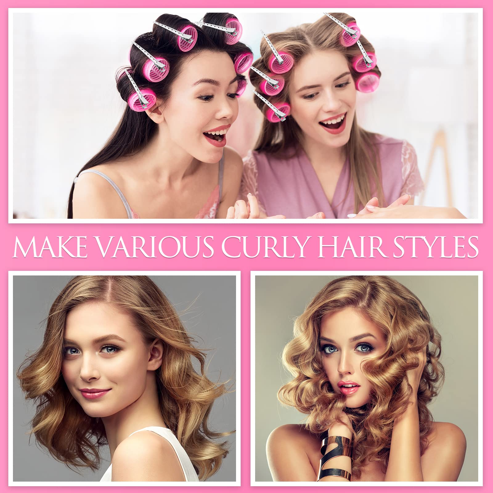 Hair Curlers and Roller Set: 24 Jumbo Self-Grip Rollers, 24 Duckbill Clips for Volume and Styling - Suitable for All Hair Types and Lengths