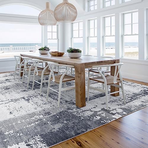 OMERAI Washable Rug 4'x6' Abstract Machine Washable Rugs Ultra-Thin Area Rugs for Living Room Non Slip Stain Resistant Modern Carpet for Bedroom Dining Room Office Kitchen Grey Rug Washable (Grey)