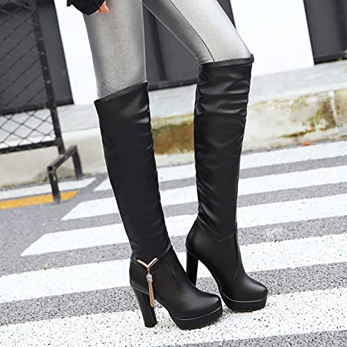FASDNENDYS Womens Pointed Toe Knee High Boots Round Toe Heels Thigh Shoes Socks Boots for Women High Heels Black