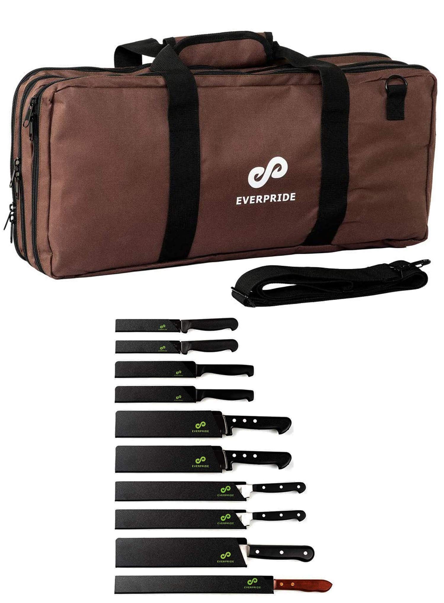 EVERPRIDE Knife Bag PLUS Knife Edge Guard Set (10-Piece Set) Heavy Duty Chef Bag Holds 20 Knives and Kitchen Utensils - Felt-Lined and BPA Free Knife Sheath Set β Knives Not Included