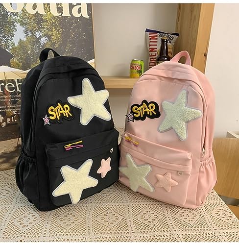 STRGZR Kawaii Cute Backpack, Aesthetic Y2K Retro Star Graphic Harajuku Backpack Laptop Backpack Travel Casual Daypack (Black)