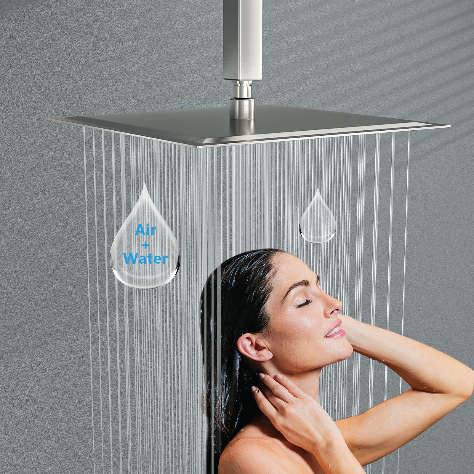 Lordear Gold Rain Shower Head 16 Inch Square Rainfall High Pressure Stainless Steel Rainfall Shower Head 360° Rotation Shower Head Waterfall Showerhead with Silicone Nozzle
