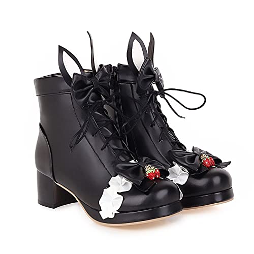 FASDNENDYS Womens Backless Boots Womens Shoes Fashion Solid Color Round Toe Middle Heel Lace Boots for Women Booties Black