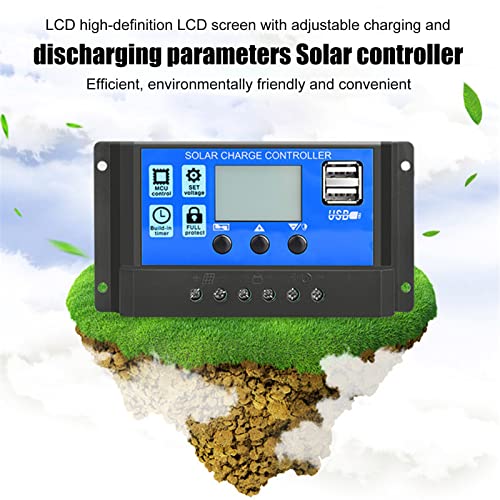DOACT Solar Panel Charge Controller, 12V 24V Automatic Identification Overload Protection LCD Display Solar Charge Controller for Phone (30A 12V/24V)