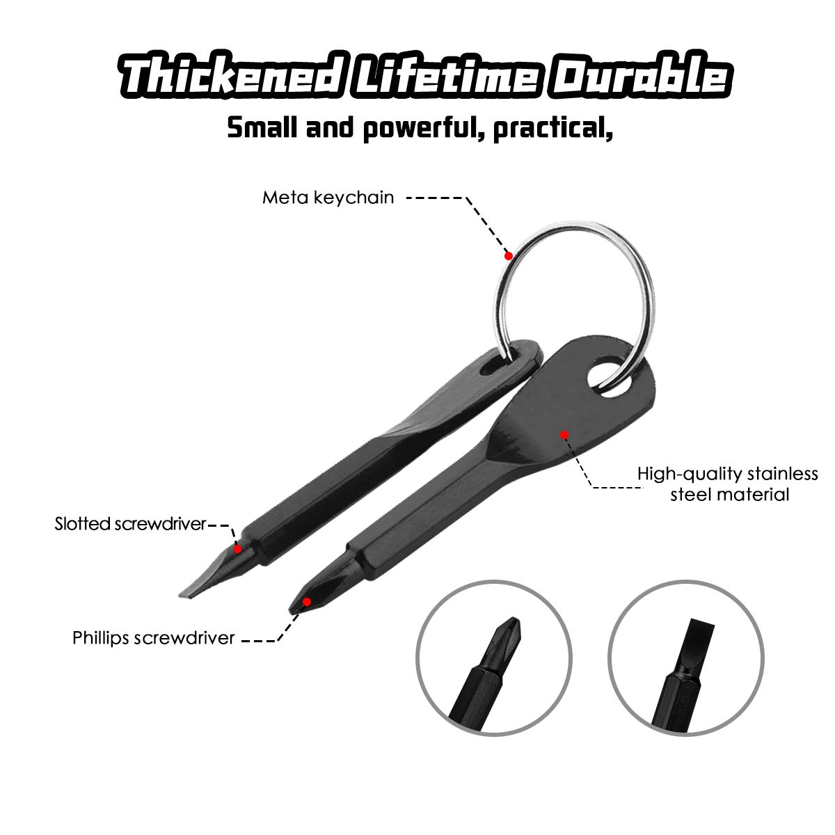 EDC Outdoor Maintenance Tools, Portable Keychain Screwdriver, Key ring Screwdriver Tool (Stainless Steel Flat Head Screwdriver), Phillips Screwdriver, Keychain Nut Screwdriver (Black).