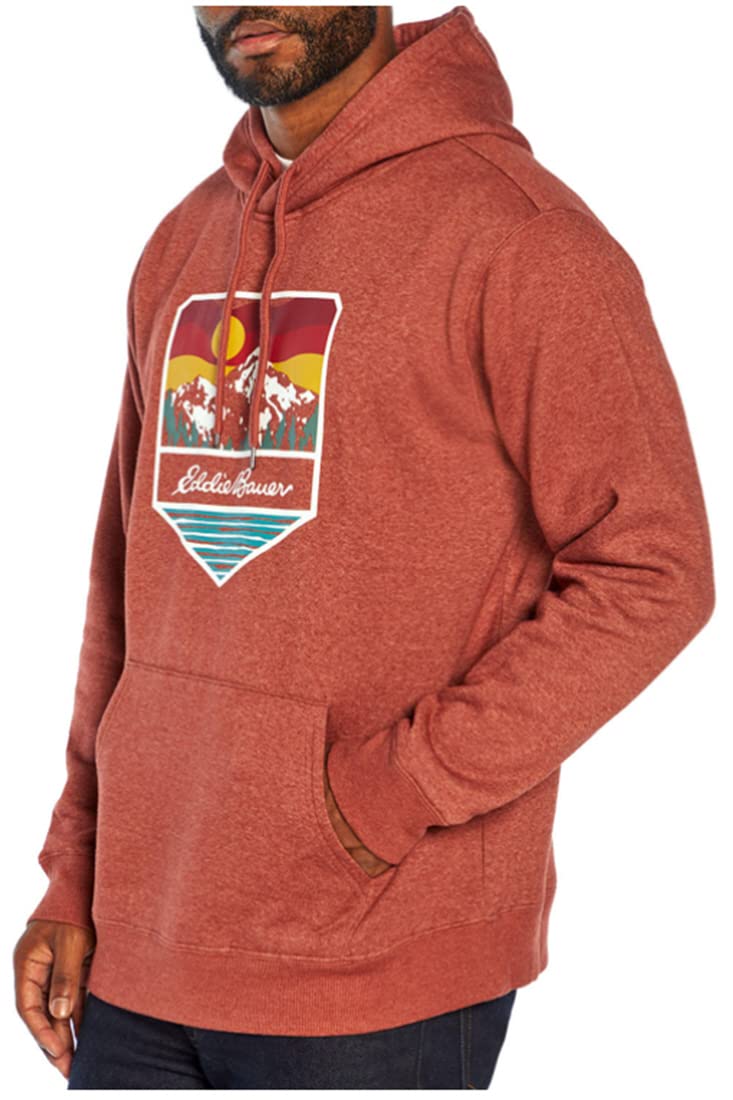 Eddie Bauer Men's Camp Fleece Pullover Hoodie, Heather Henna, X-Large