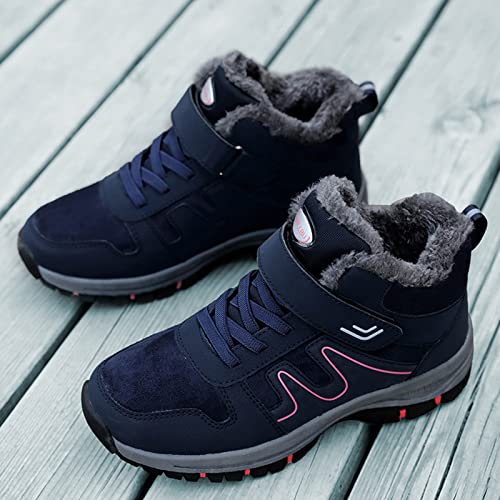 FASDNENDYS Women Snow Boots Couple Models Women's Middle Aged and Elderly Hook Loop Plus Velvet Dancing Shoes Women Blue