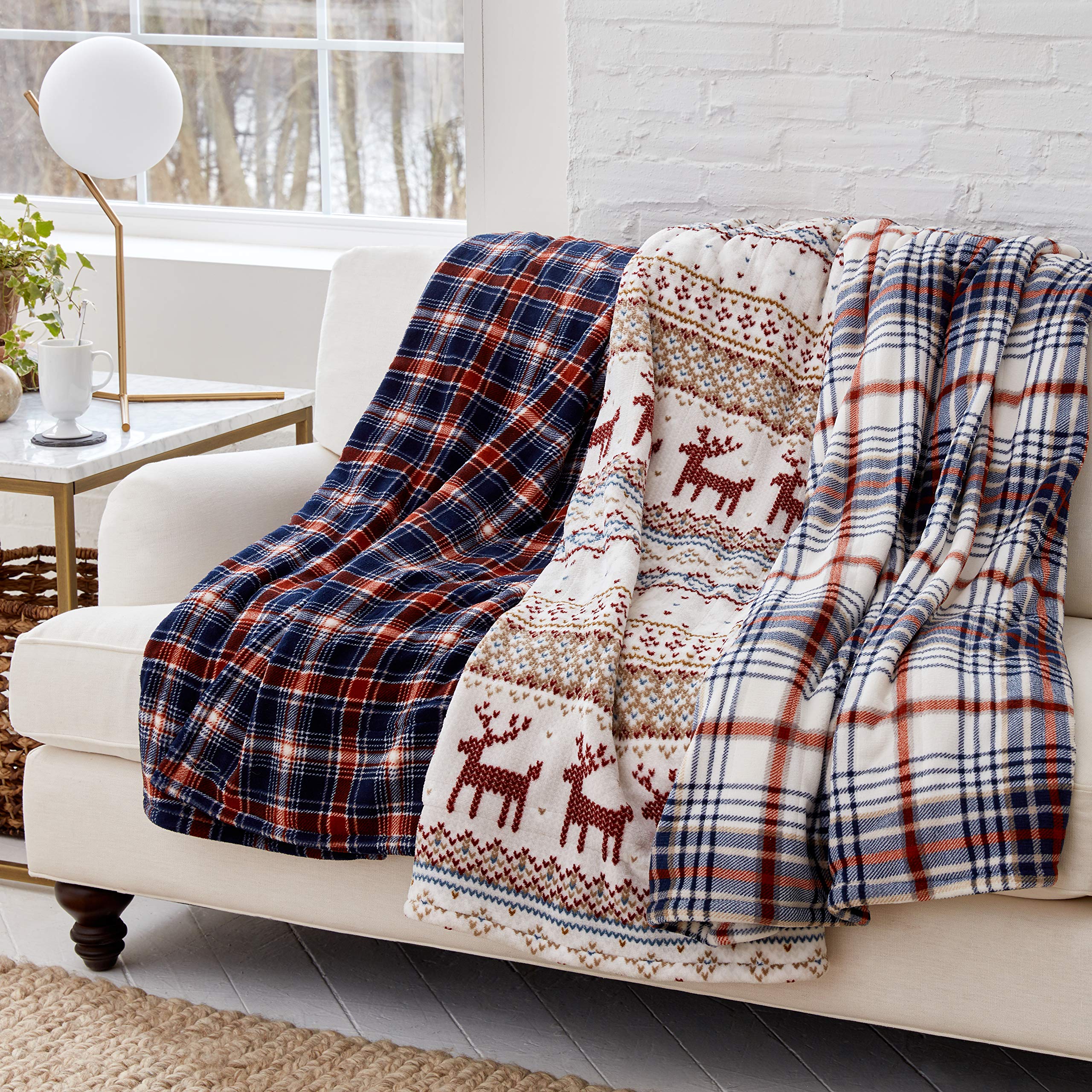 Eddie Bauer | Smart Heated Electric Throw Blanket - Reversible Sherpa - Wi-Fi Enabled - Compatible with Alexa, Google, iOS, Android - Plaid Blue