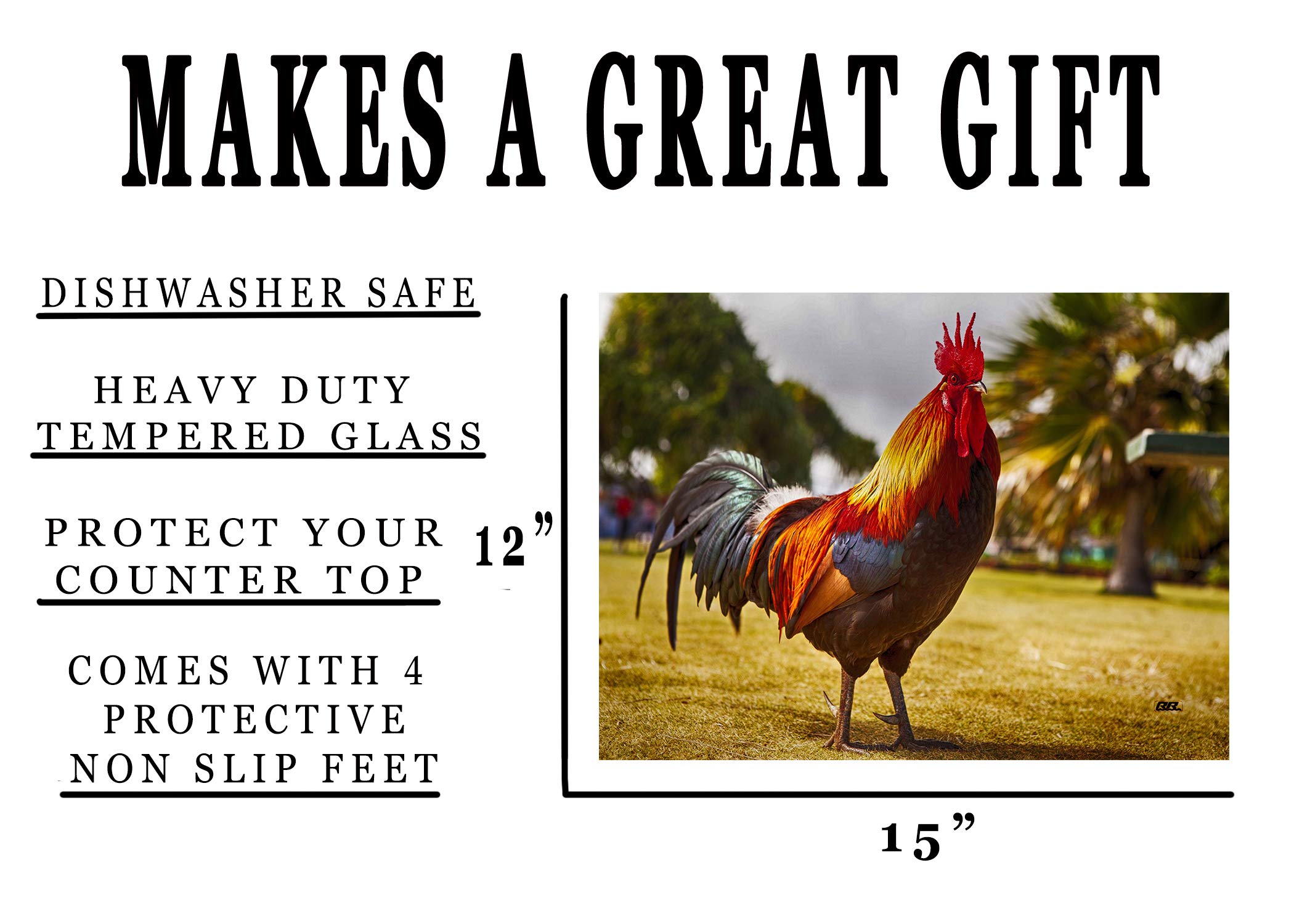 Farm Animal Rooster Barnyard Kitchen Glass Cutting Board Barn Decorative Gift Farmhouse Ranch Design