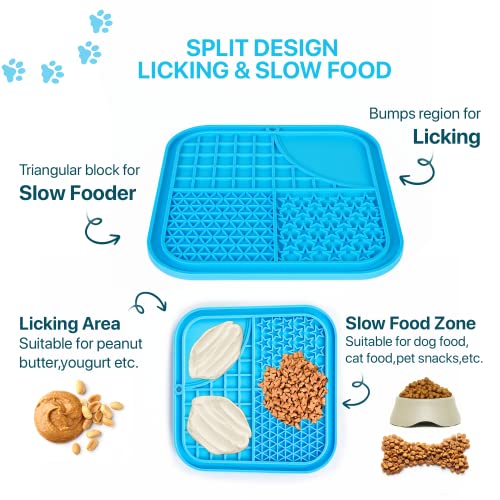 Lick Mat for Dogs and Cats, Pack of 2 Slow Feeding Lick Pads with Suction Cups Stick Anywhere - Dog Peanut Butter Licking Mat for Fun, Anxiety & Boredom Relief, Bathing, Grooming and Training
