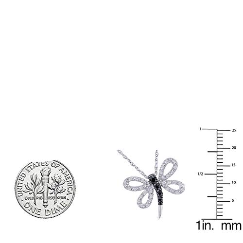 Dazzlingrock Collection 0.30 Carat (ctw) 18K Round Black & White Diamond Ladies Dragonfly Pendant 1/3 CT, White Gold