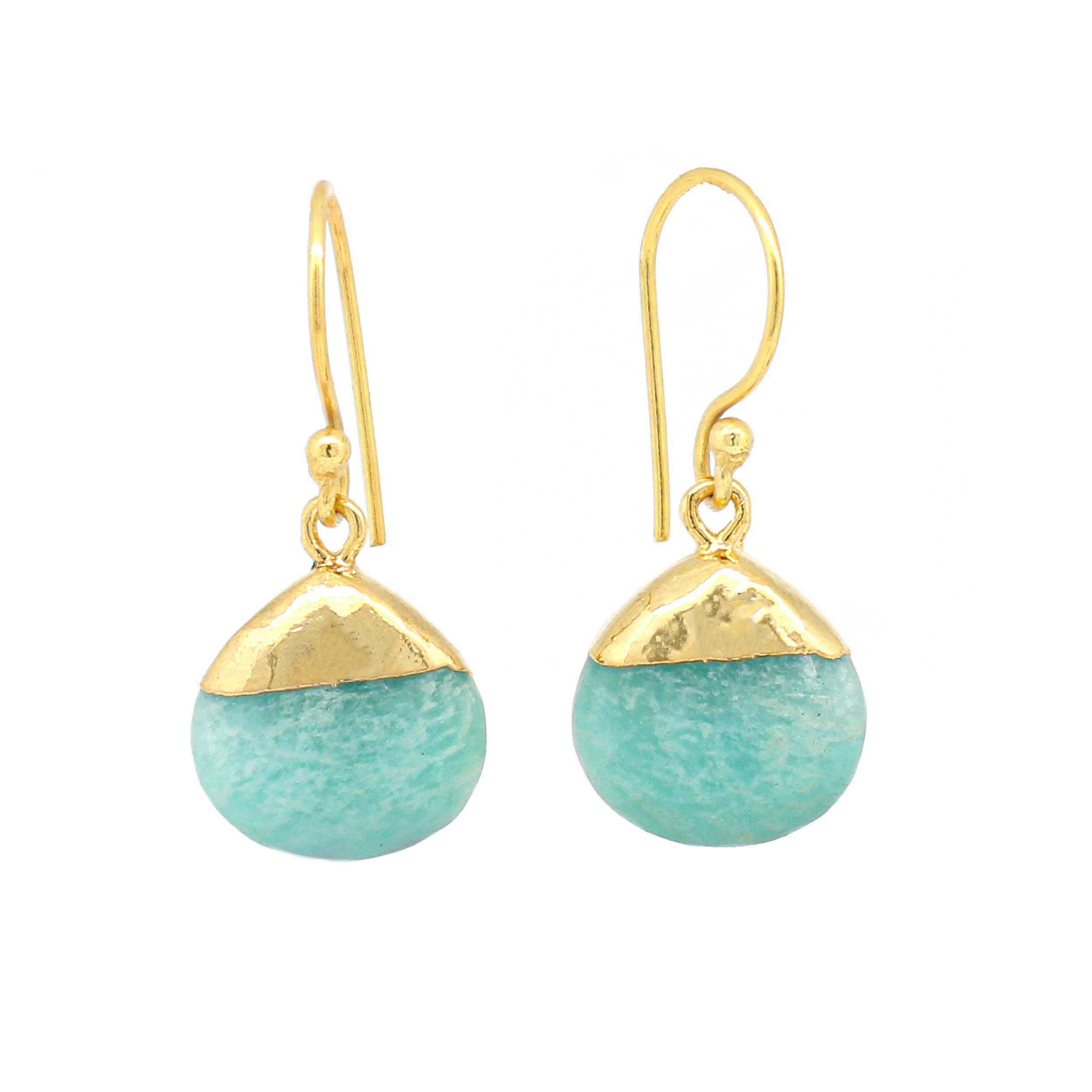 Gempires Amazonite Pear Cabochon Dangle Earring for Women Teardrop Earring 15 mm 14k Gold Plated Dangle Drop Jewellery for Women (Amazonite)