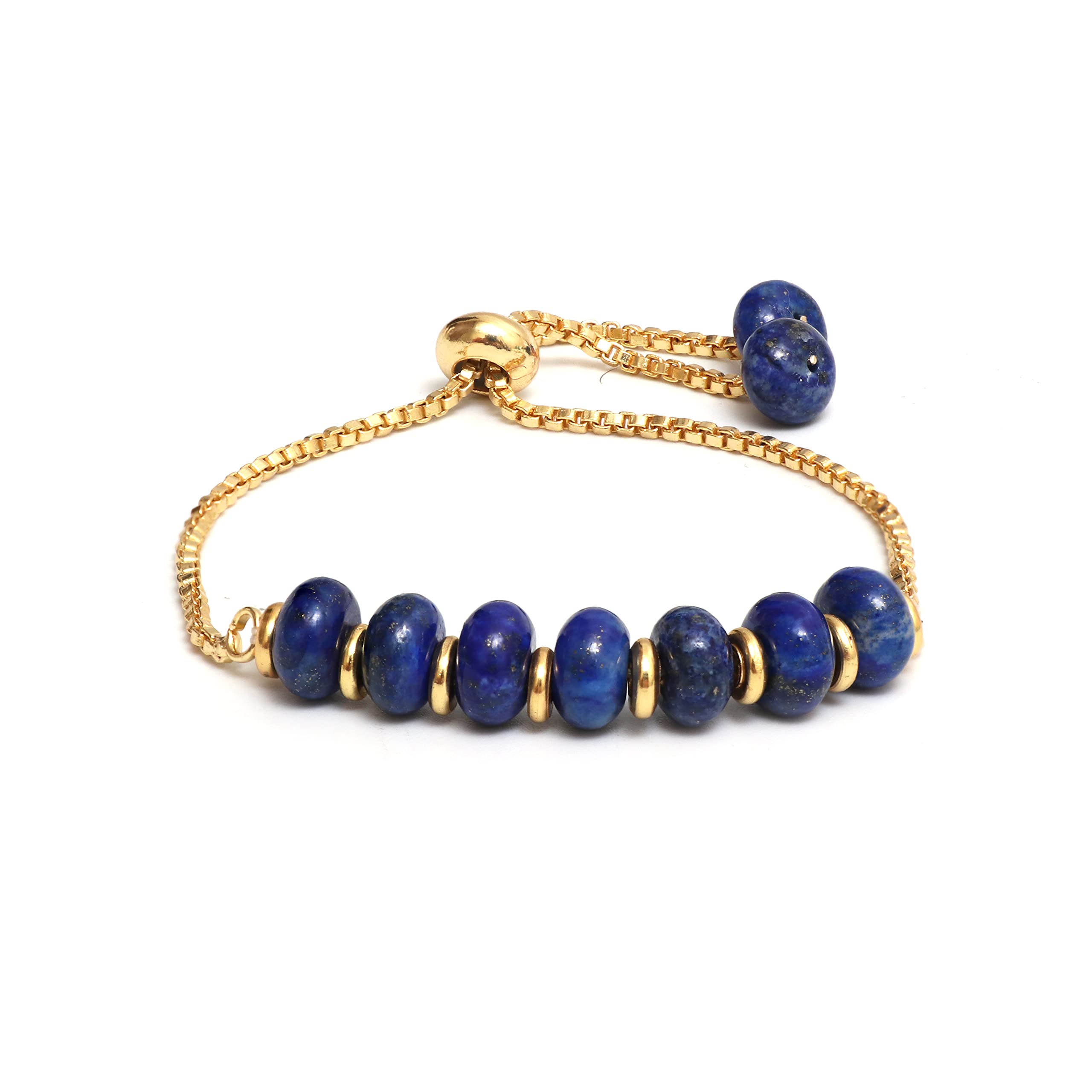 Gempires Natural Lapis Lazuli Beads Bolo Bracelet, Trendy Style Adjustable Bracelets For Women (Lapis Lazuli)