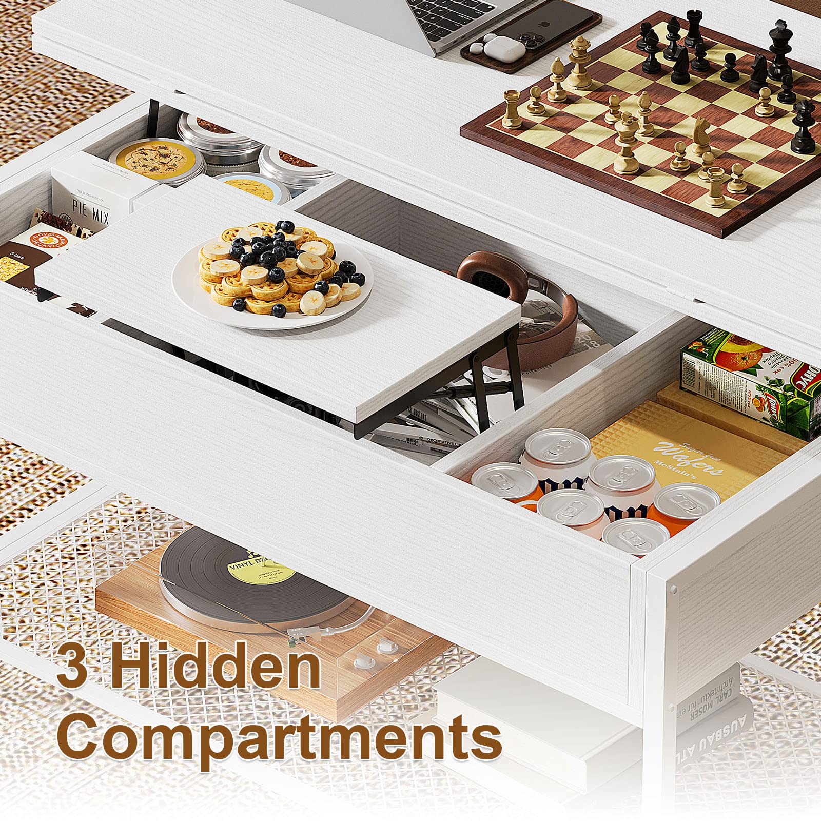 cosimates Lift Top Coffee Table ,4 in 1 Multi-Function Coffee Table with Hidden Compartment ,Convertible Dining Table for Living Room Reception,Home Office, White