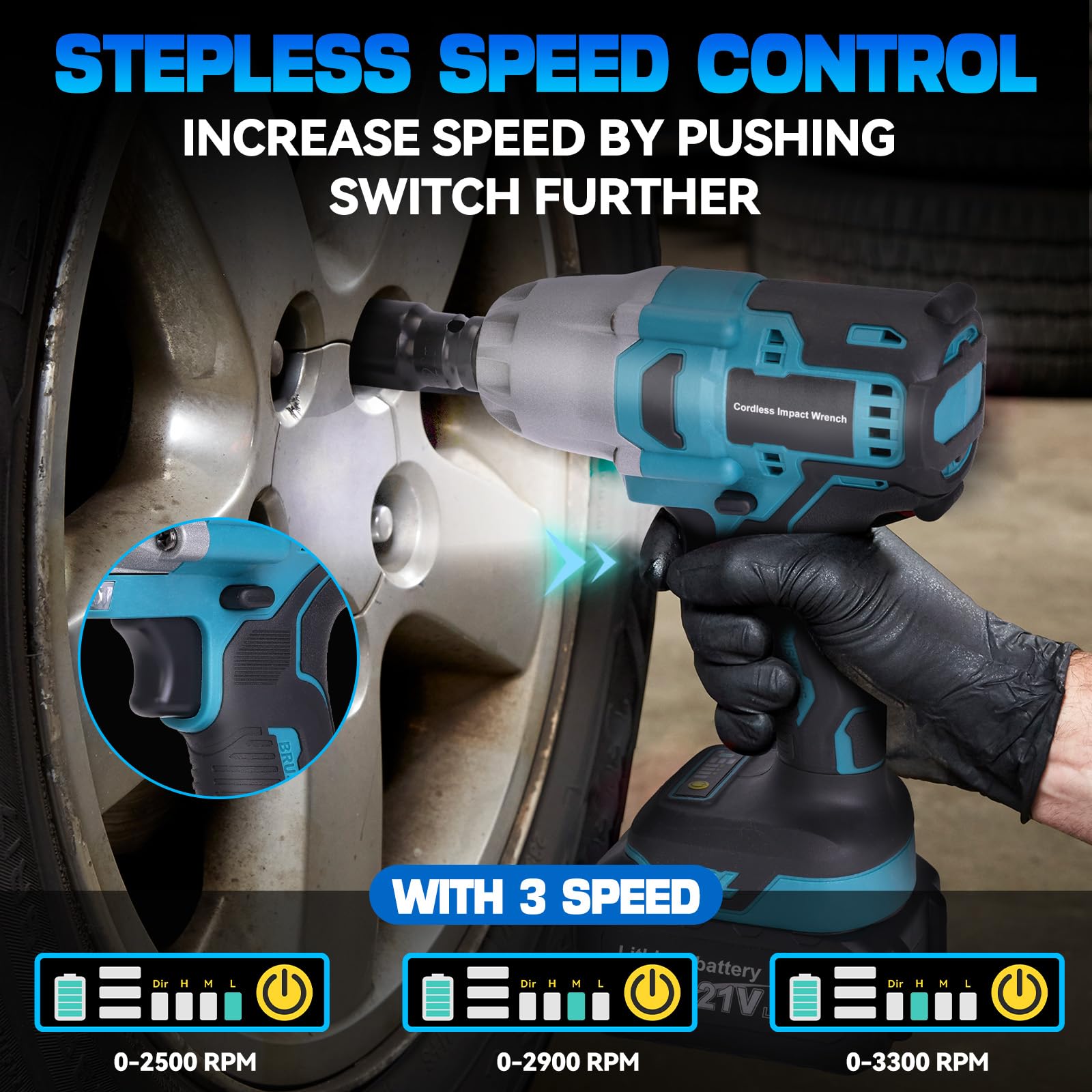 LAKIX 1/2 Impact Wrench Cordless, Impact Gun Torque 480 Ft-lbs(650N.m) 3300RPM with Brushless Motor, 21V 4.0 Li-ion Battery, 3 Extension Bars and 5 Sockets