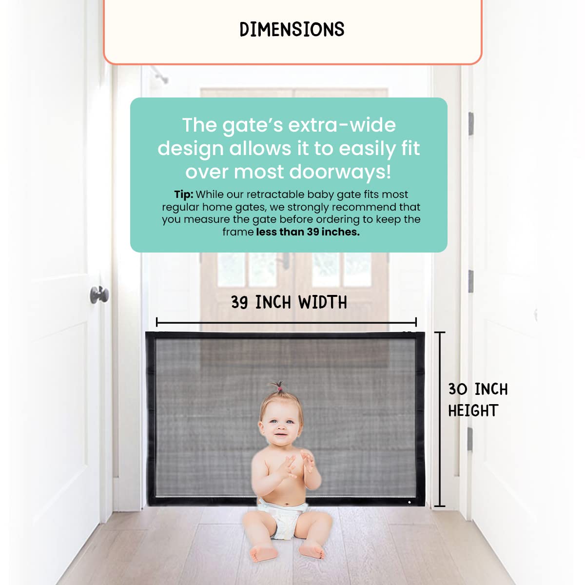 Dog Gates for The House,JG Baby Retractable Mesh Dog Gate,for No Drilling Portable Folding Child's Baby Gates Install Anywhere 3 Poles Avoid Pets from Passing Underneath 30'' X 39'', 3 Poles 8 Hooks
