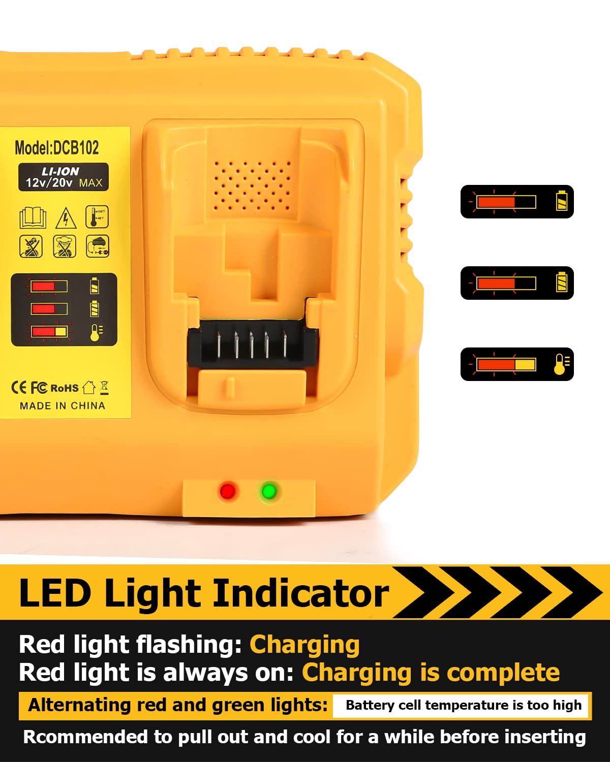 DCB102 Replacement for Dewalt Battery Charger Station Comaptible with Dewalt 12V/20V Battery Charger Work with Dewalt 20V Battery and Tools(Yellow)