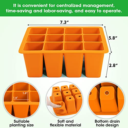 Generic Silicone Seed Starting Tray, Orange, Reusable, BPA Free, 2 Pack, 24 Cells Total, 1.6 x 1.6 x 2.8 Inches