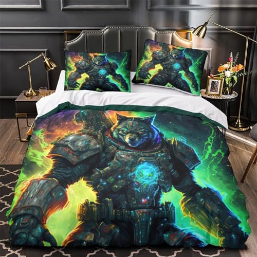 Cosmic Space Wolves 3D Printed Duvet Cover Quilt Cover Bedding Set Comforter Covers for Childrens and Adults with Pillowcases 3 Pieces Microfiber with Zipper Closure Twin(173x218cm)